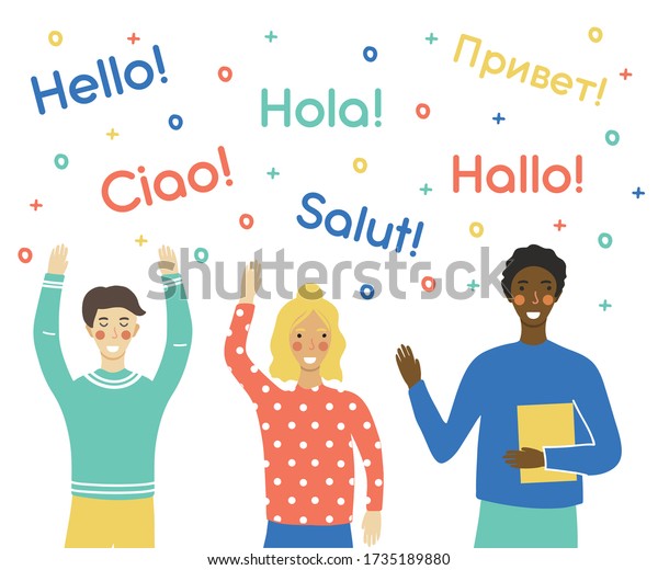 Illustration Student Language Courses Said Hello: เวกเตอร์สต็อก (ปลอด ...