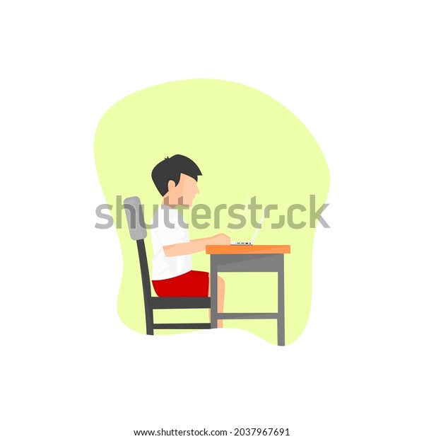 Illustration Student Sit On Front His Stock Vector (Royalty Free ...