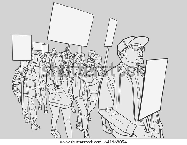 Illustration Students Protesting Human Rights Blank Stock Vector ...