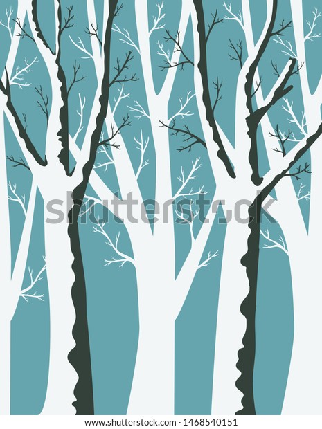 Illustration Stylized Forest Bare Trees Stock Vector (Royalty Free ...