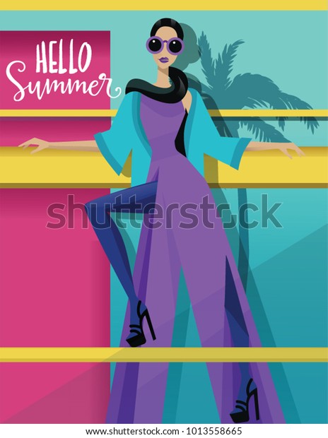 Illustration Summer Female Model Stock Vector (Royalty Free) 1013558665