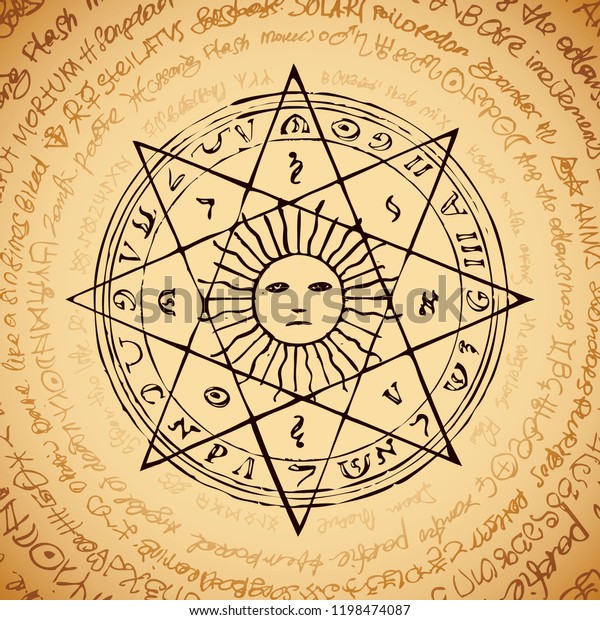 Illustration Sun Octagonal Star Magical Inscriptions Stock Vector ...