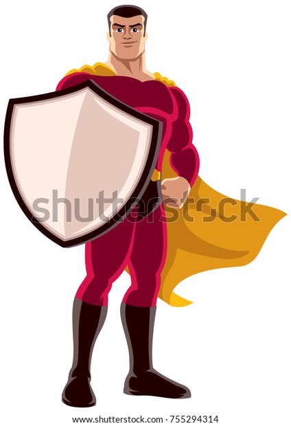 Illustration Superhero Holding Big Shield On Stock Vector (Royalty Free ...