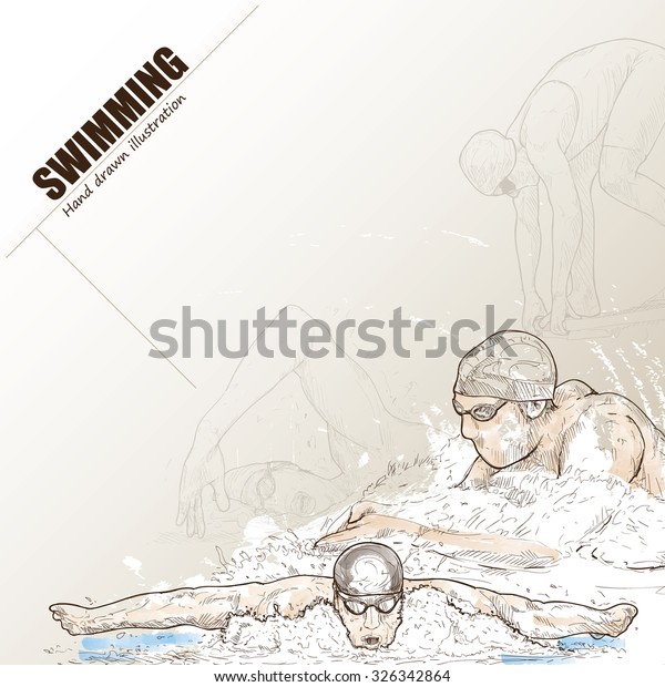 Illustration Swimming Drawing Vector Swimming Poster: เวกเตอร์สต็อก ...