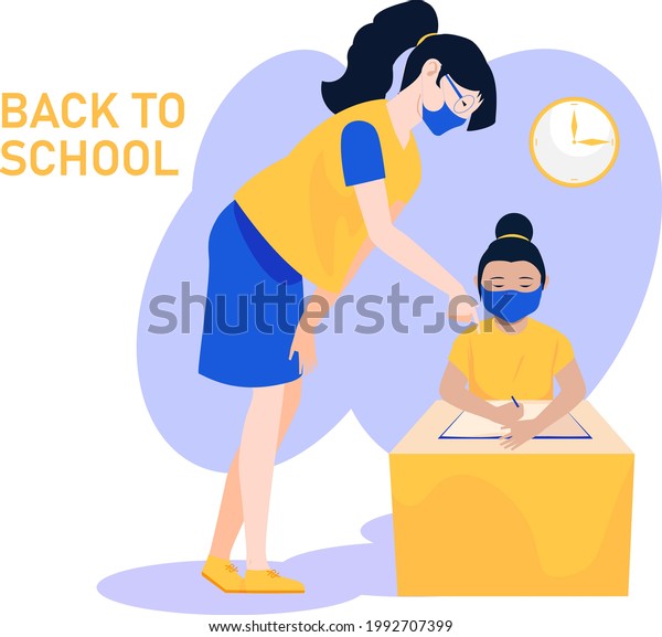 Illustration Teacher Student Going Back School Stock Vector (Royalty ...
