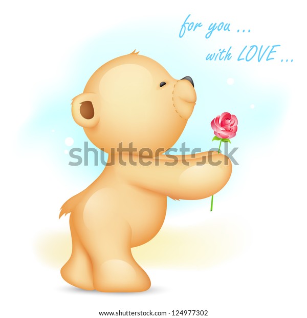 Illustration Teddy Bear Holding Rose Proposing Stock Vector (Royalty ...