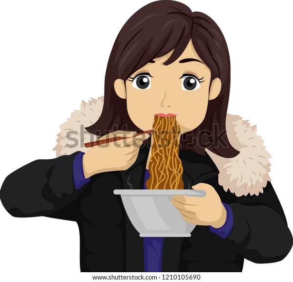 Illustration Teenage Girl Eating Jajangmyeon Instant Stock Vector ... Illustration Teenage Girl Eating Jajangmyeon Instant Stock Vector ...
