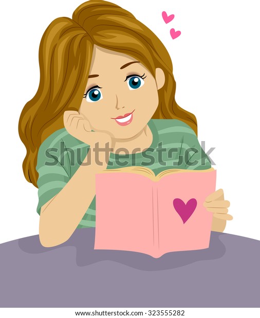 Illustration of a Teenage Girl Reading a Romance Novel Illustration of a Teenage Girl Reading a Romance Novel
