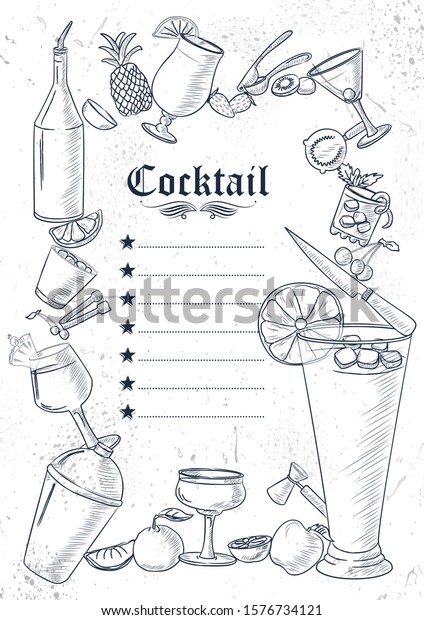 Vektor Stok Illustration Template Different Types Cocktail Menu (Tanpa ...