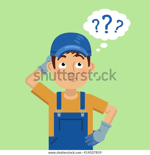 Illustration Thinking Mechanic Confused Mechanic Making: เวกเตอร์สต็อก ...