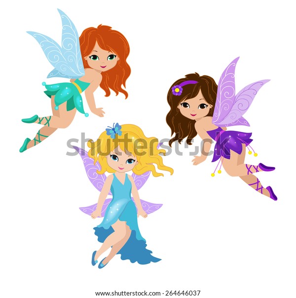 Illustration Three Cute Fairies Fly Stock Vector (Royalty Free) 264646037