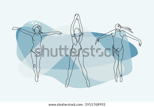 Illustration Three Floating One Line Girls Stock Vector (Royalty Free ...