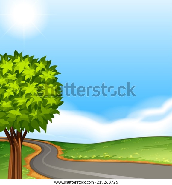 Illustration Tree Along Road Stock Vector (Royalty Free) 219268726