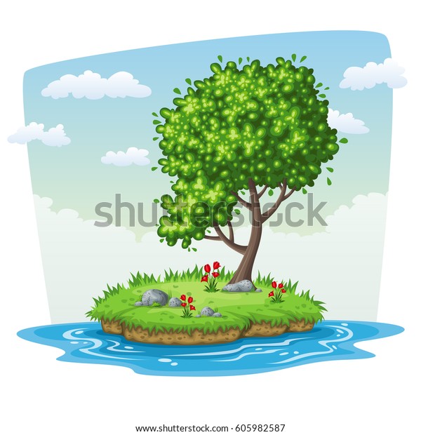 Illustration Tree On Island Stock Vector (Royalty Free) 605982587