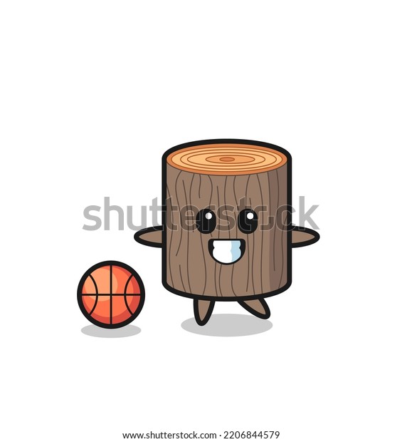 Illustration Tree Stump Cartoon Playing Basketball Stock Vector ...