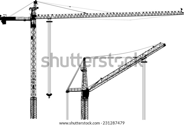Illustration Two Building Cranes Isolated On Stock Vector (Royalty Free ...