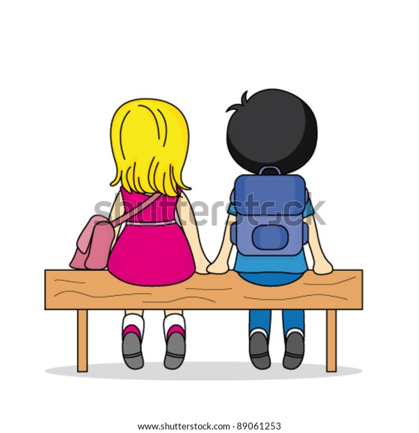 Illustration Two Children Sitting On Bench Stock Vector (Royalty Free ...