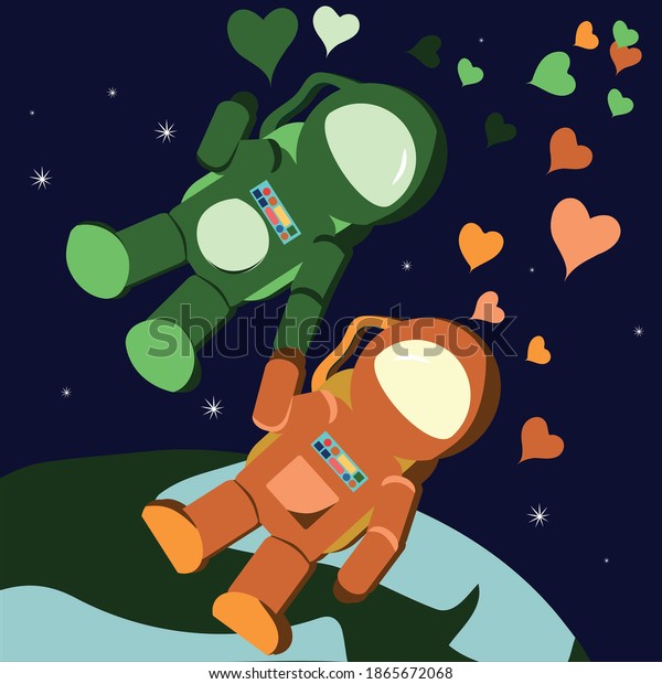 Illustration Two Cute Astronauts Love Planet Stock Vector (Royalty Free ...