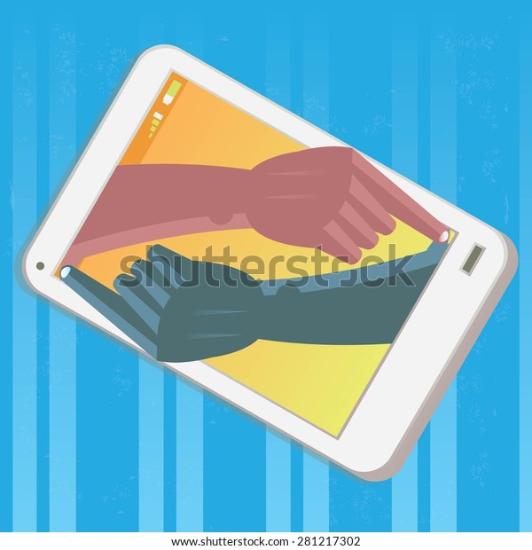 Illustration Two Hands Painting Themselves Screen Stock Vector (Royalty ...