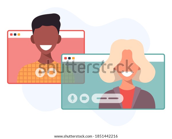 Illustration Two Happy People Talking Via Stock Vector (Royalty Free ...