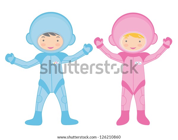 Illustration Two Little Astronauts Stock Vector (Royalty Free ...