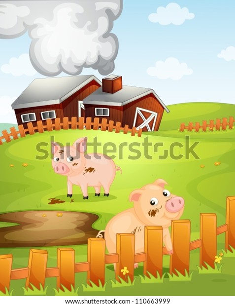 Illustration Two Pigs Nature Stock Vector (Royalty Free) 110663999 ...