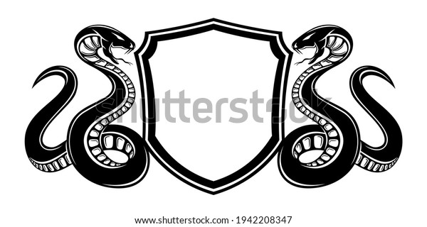Illustration Two Snakes Shield On White Stock Vector (Royalty Free ...