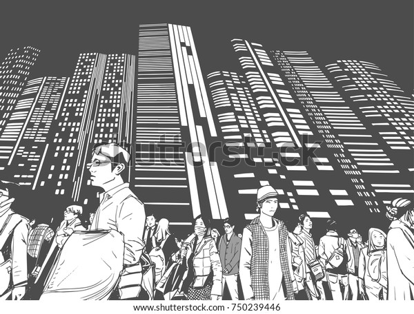 Illustration Urban Crowd Low Angle View Stock Vector (Royalty Free ...