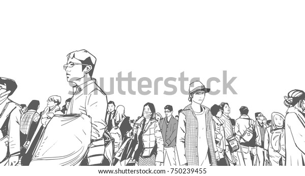 Illustration Urban Crowd Low Angle View Stock Vector (Royalty Free ...