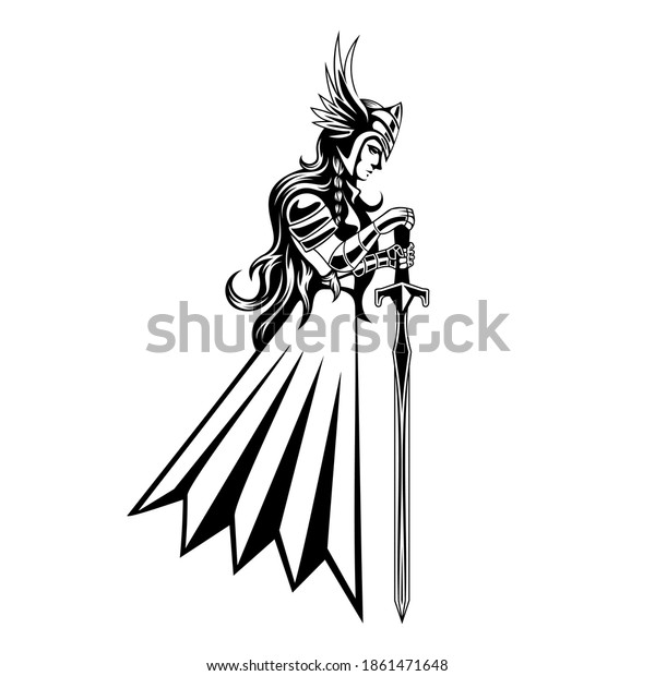 Illustration Valkyrie Carrying Sword Vector: vetor stock (livre de ...