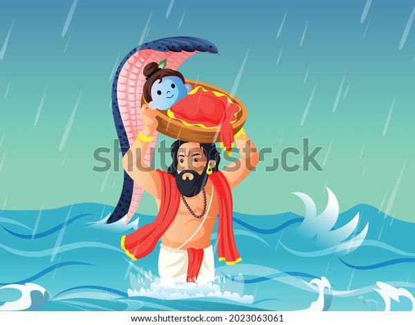 Illustration Vasudev Holding Lord Krishna On: vetor stock (livre de ...