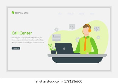 Illustration Vector Call Center Concept Landing Stock Vector (Royalty ...