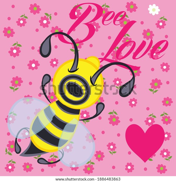 Illustration Vector Cute Bee Heart Text Stock Vector (Royalty Free ...