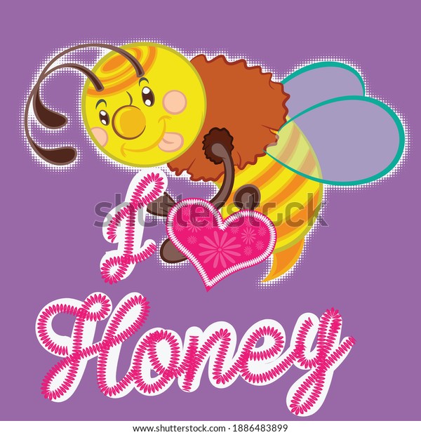 Illustration Vector Cute Bee Heart Text Stock Vector (Royalty Free ...