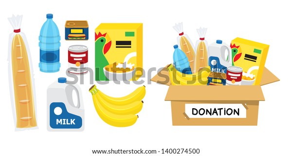 Illustration Vector Flat Cartoon Donation Food Stock Vector (Royalty ...