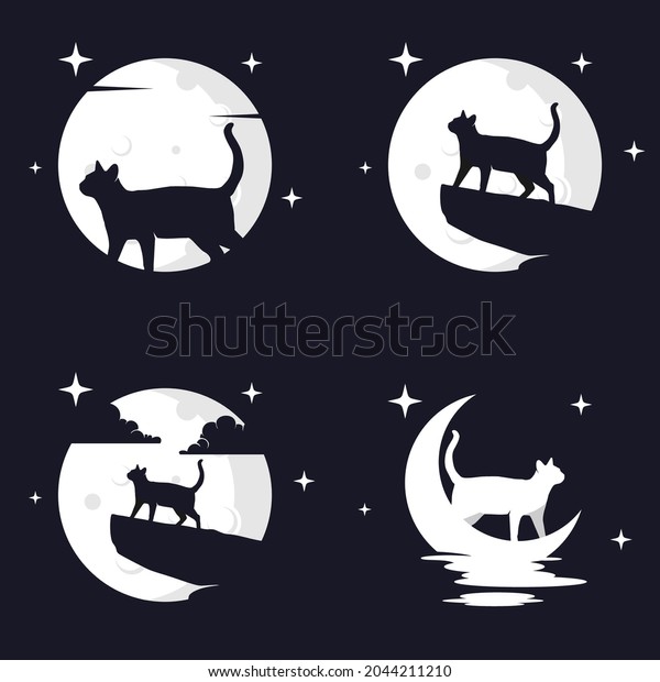 Illustration Vector Graphic Cat Moon Background Stock Vector (Royalty ...