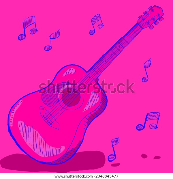 Illustration Vector Line Art Guitar Pink Stock Vector (Royalty Free ...