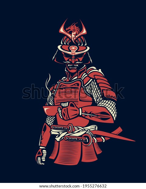 Illustration Vector Samurai Drinking Coffee Stock Vector (Royalty Free ...