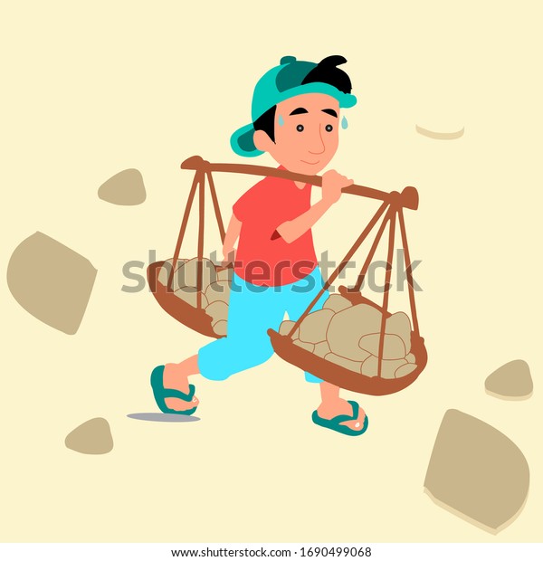 Illustration Vector Worker People Carry Rock Stock Vector (Royalty Free ...