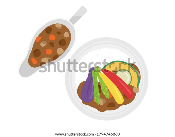 Illustration Vegetable Curry Rice Stock Vector (Royalty Free) 1794746860