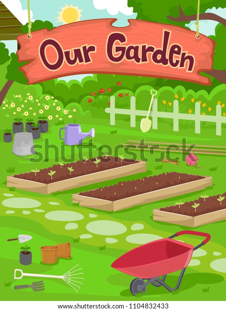 Illustration Vegetable Garden Plots Seedlings Gardening Stock Vector ...