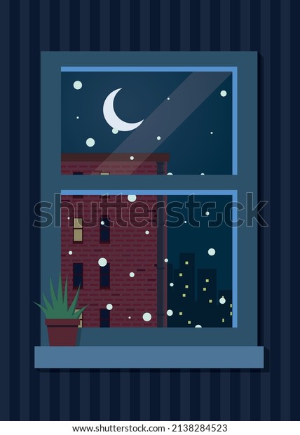 Illustration View Night City Window Stock Vector (Royalty Free ...