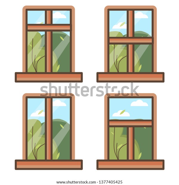 Illustration View Outside Window Summer Time Stock Vector (Royalty Free ...