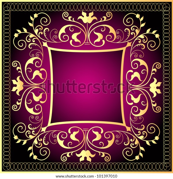 Illustration Violet Background Frame Golden Pattern Stock Vector ...