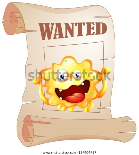Illustration Wanted Monster Poster On White Stock Vector (Royalty Free ...