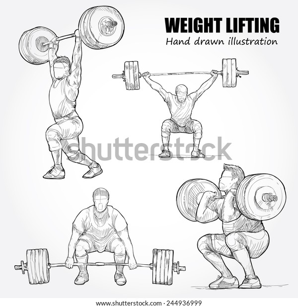 Illustration Weight Lifting Hand Drawn Stock Vector (Royalty Free ...