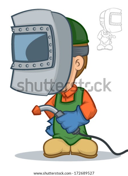 Illustration of a welder character holding a torch/Vector Welding Cartoon