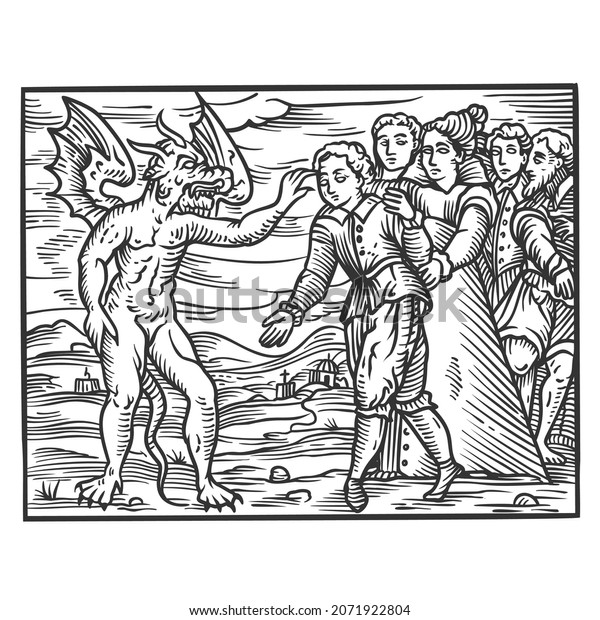 Illustration When Demon Going People Medieval Stock Vector (Royalty ...