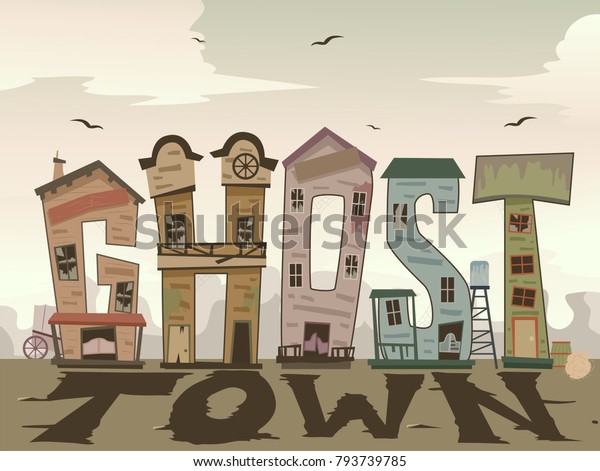 Illustration Wild West Ghost Town Lettering: стоковая векторная графика ...