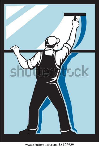 Illustration Window Washer Worker Washing Viewed Stock Vector (Royalty ...